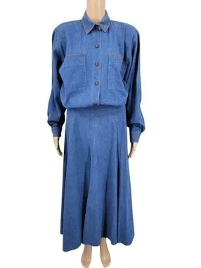 Bonnie Boynton | Skirts | Vintage Denim Buttonup Shirt And Maxi Skirt ...